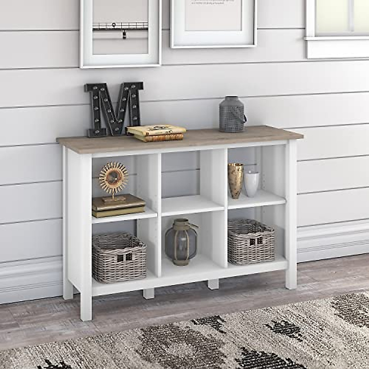 Bush Furniture Mayfield 6 Cube Bookcase in Shiplap Gray/White - Engineered Wood