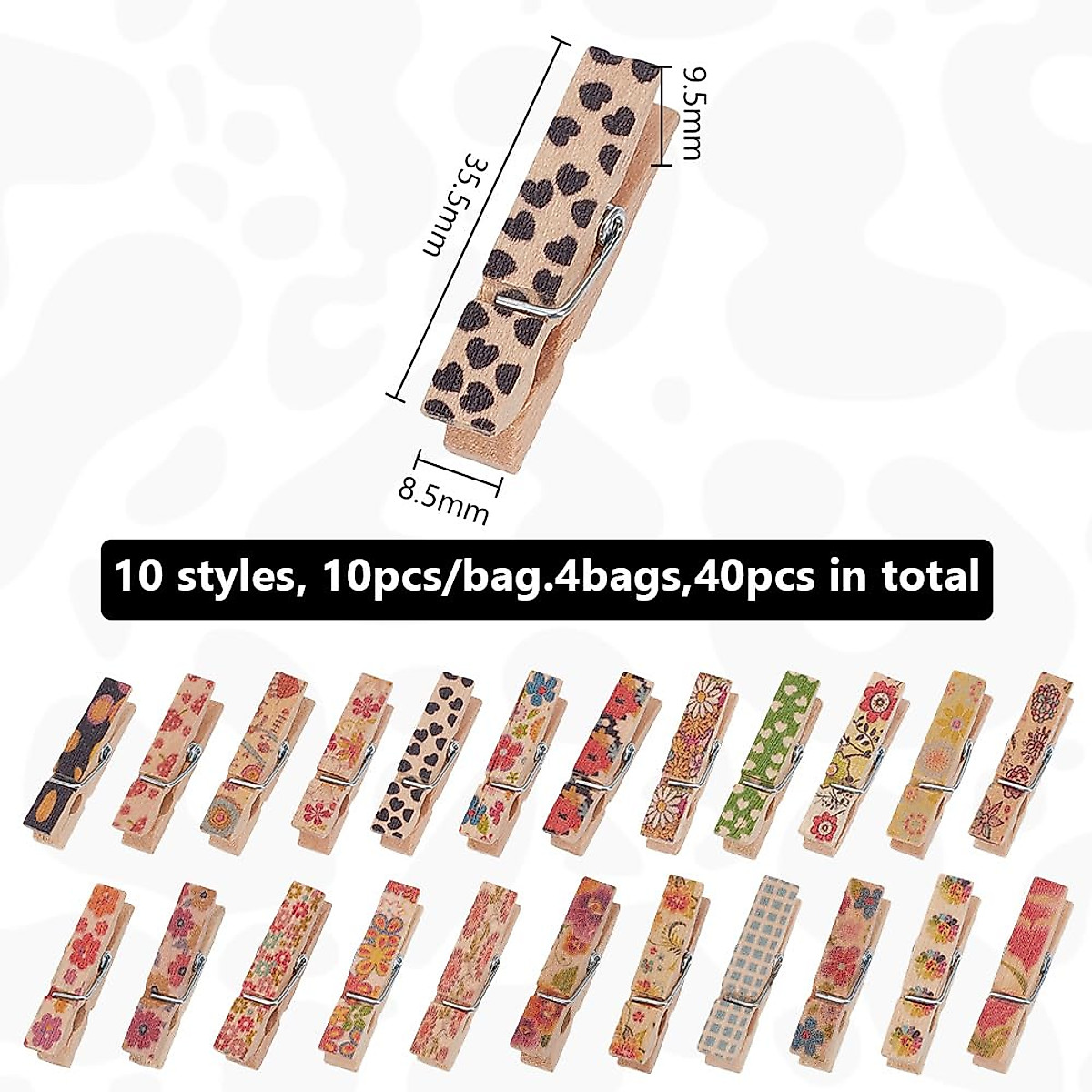 DELORIGIN 10pcs Wooden Bag Clips 10 Styles Colorful Wood Clothes Pins Storage Clips Potato Chip Bag Clips for Hanging Photos Cards Outdoor Crafts Decorative Laundry Craft Food Opened Bags