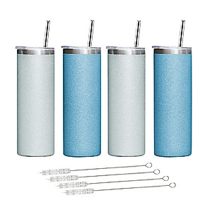 AGH 20 oz Sublimation Tumblers Glitter Tumbler Set, 4 pack Insulated Skinny Tumblers Bulk with Lid and Metal Straw, Stainless Steel Double Wall Coffee Mug for Iced Hot Drinks, Beverages