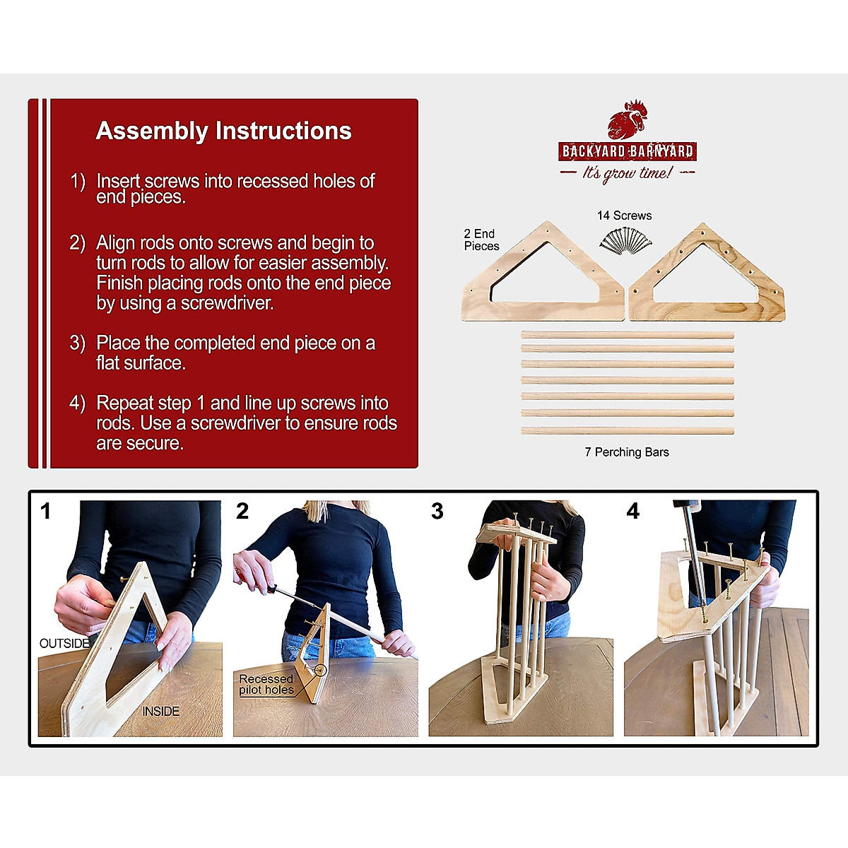 Backyard Barnyard Chick Perch Strong Wooden Jungle Gym Roosting Bar Made in USA!!! Chicken Toys for Coop and Brooder for Baby Chicks El Pollitos La Pollita Pollos Gallinas Polluelos