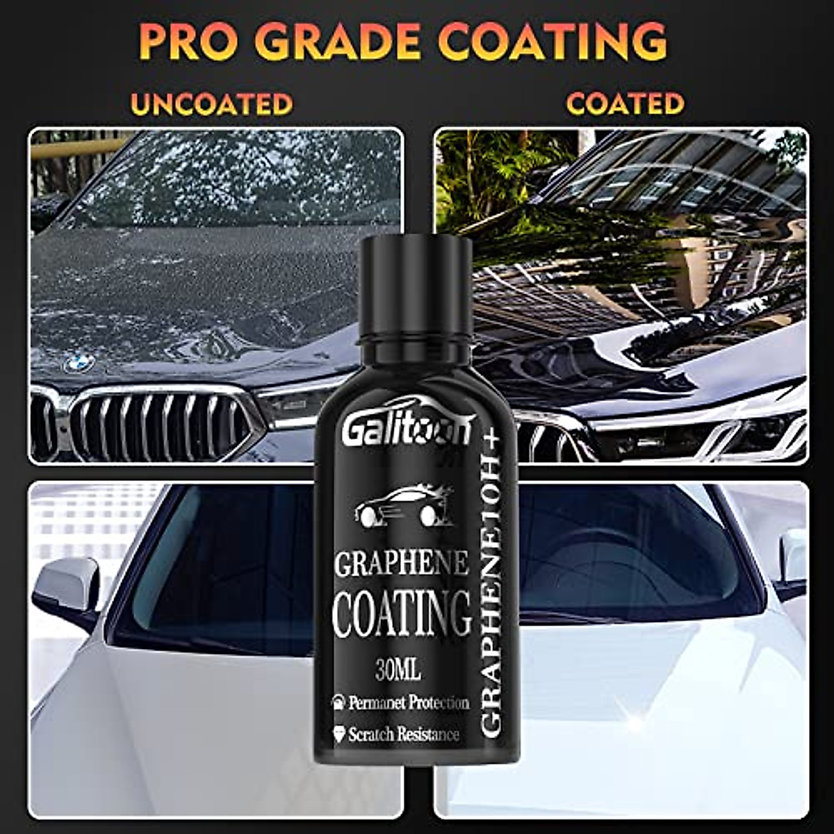 Advanced 10H Ceramic Coating for Cars, High Gloss Ceramic Coating with Applicator, Easy-to-Use Scratch Resistant Nano Graphene Ceramic Coating Kit, 3 Years Hydrophobic Paint Protection (30ml)