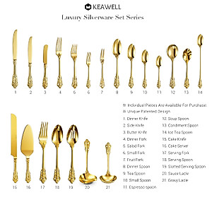 KEAWELL Luxury 5.9" Appetizer Forks, 18/10 Stainless Steel, Set of 4, Gorgeous Cocktail Forks/Dessert Forks (Gold)