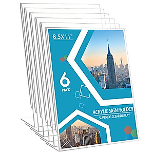 COYMOS Acrylic Sign Holder 6 Pack 8.5x11 Slant Back Acrylic Stands for Display Plexiglass Clear Acrylic Display Stands for Ad Frame, Picture Photo Frames, Promotions, Restaurants, Office, Store, Home