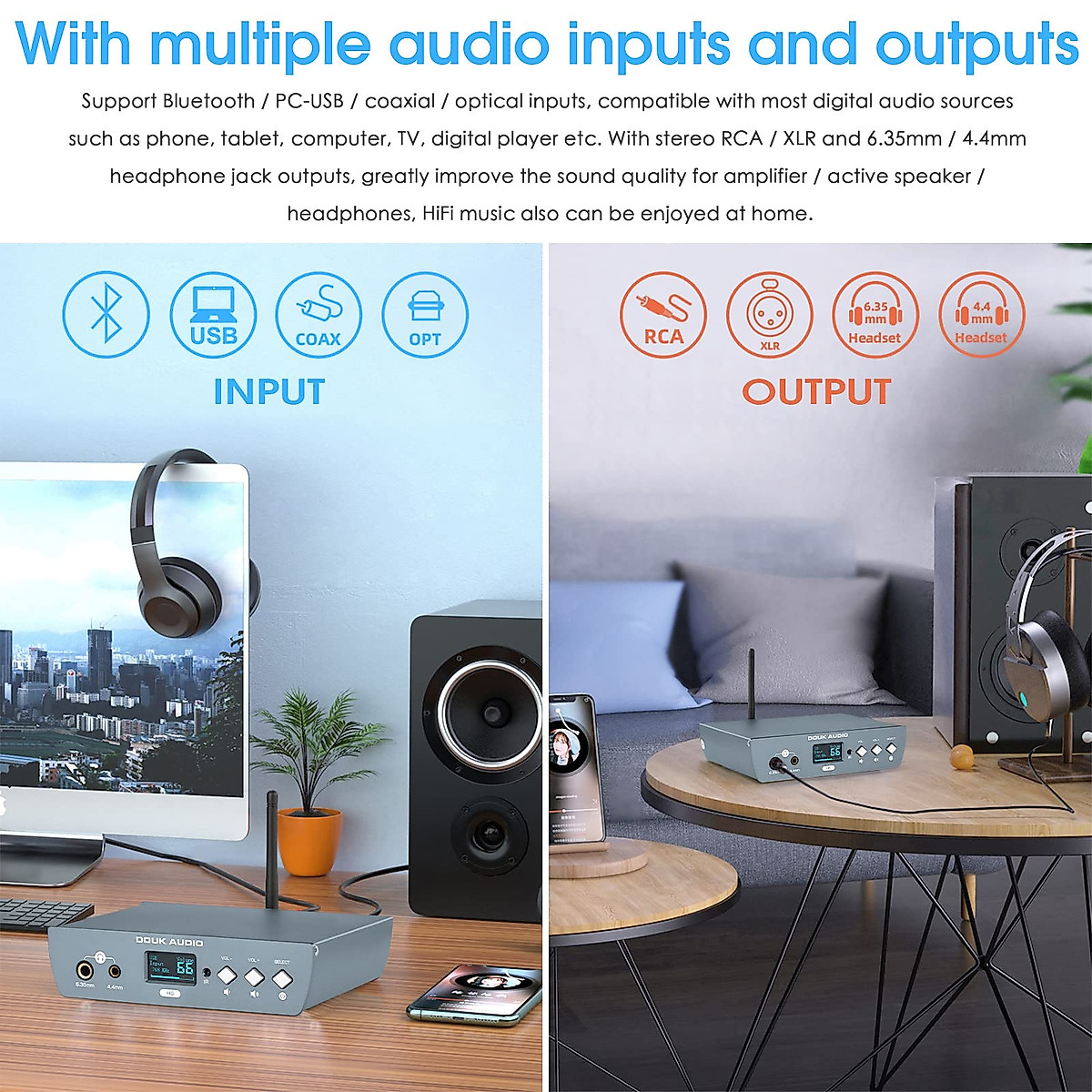 HiFi S/PDIF USB DAC Preamp Bluetooth Receiver D/A Audio Converter Headphone Amp