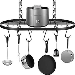 20 Inch Pots and Pans Organizer Hanging Pot Rack Pot and Pan Organizer with 20 S Hooks for Home, Restaurant, Kitchen Cookware, Utensils, Books, Household (Black)