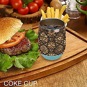 OPTKSNCU 304 Stainless Steel Insulated Cup with Lid, Vintage Gold Black Tan Floral Print Durable, And Easy to Clean – Ideal for Home, Office, And Gift Giving