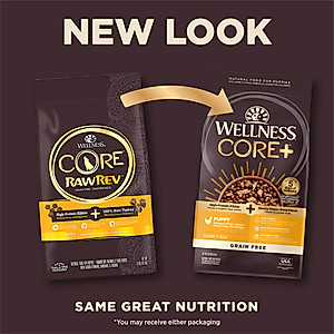 Wellness CORE+ (Formerly RawRev) Grain Free Natural Dry Puppy Food, Puppy Deboned Chicken & Turkey with Freeze Dried Turkey Recipe, 10-Pound Bag