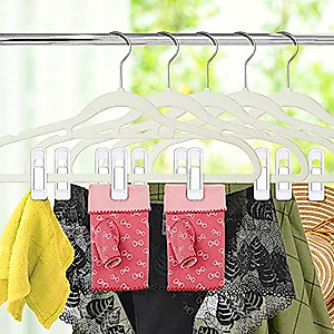 Tinfol White Velvet Hanger Clips, 24Pcs Pants Hangers Clips, Non-Slip Flocked Finger Clothes Clips Perfect for Thin Velvet Hangers