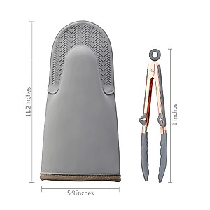 Pazash Oven Mitts Set, Heat Resistant 600F Silicone Oven Mitts, Soft Lining Good Grip Oven Mitt Set, Waterproof Mitt Potholders, Oven Gloves and Food Tong Sets,for Grilling, Baking, Cooking