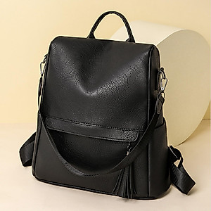 VISLINDU Backpack for Men Women Daypack Laptop Backpack Travel Rucksack Soft Leather 2023 New (Black, One Size)