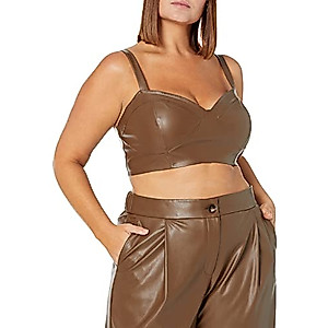 The Drop Women's Lewis Vegan Leather Bralette, Coffee Bean, S