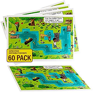 Party Bargains 60 Super Sticky Disposable Placemats - 12" x 18" (Treasure Chest Design) Baby Placemat, BPA Free & Quick to Clean, Keeps a Safe & Germ-Free Surface