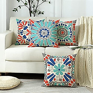 Cirzone Outdoor Pillow Covers 18x18 Set of 4 Waterproof Outdoor Pillows Couch Throw Pillow Covers Morden Boho Decorative Pillow Covers Decorations for Patio, Garden, Home