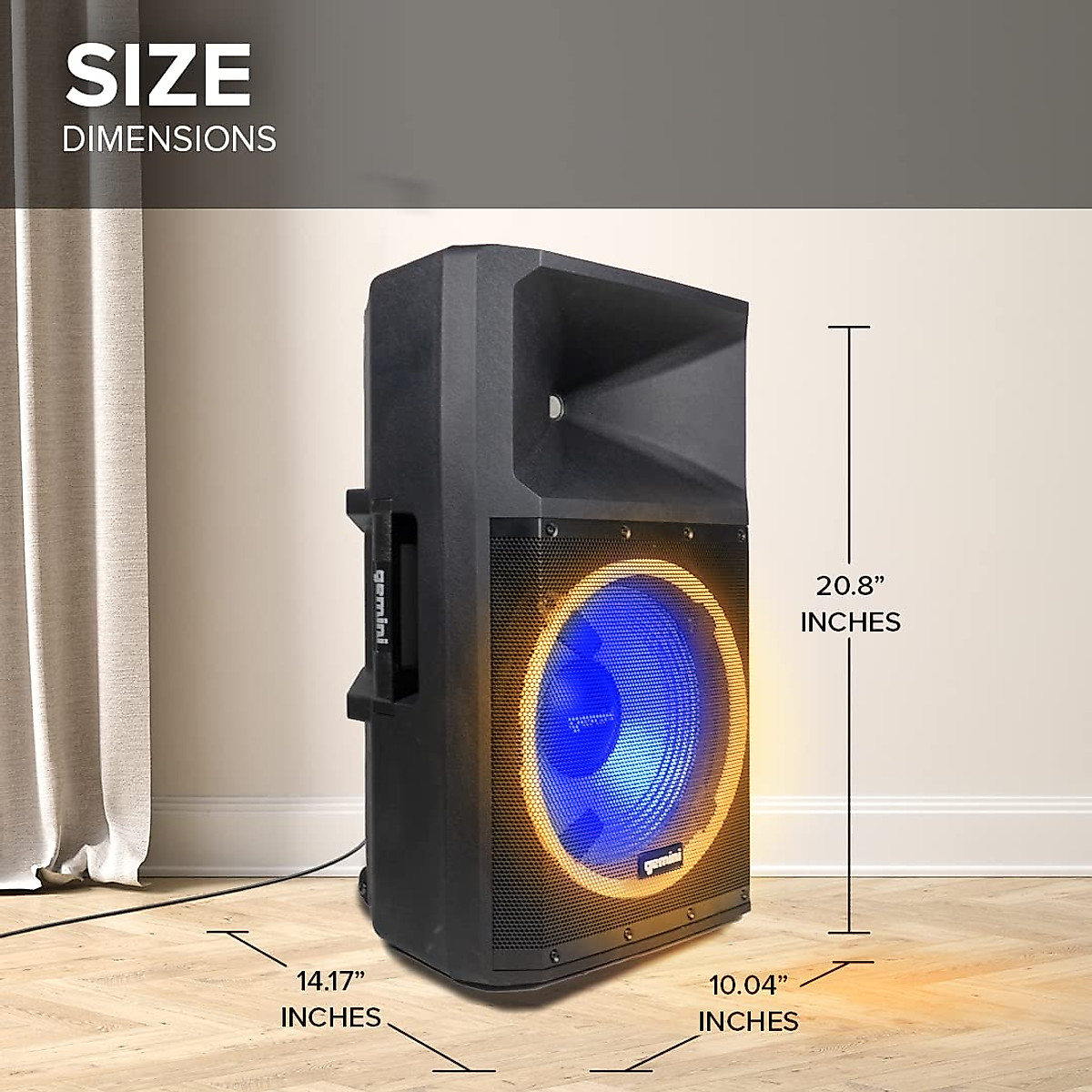 Gemini Sound GSP-L2200PK Indoor 2200 Watt Peak Bi-Amped Wired AC Powered Bluetooth DJ Speaker with 15" Inch Woofer, LED Party Lights, Built in Media Player, and Included Microphone and Speaker Stand