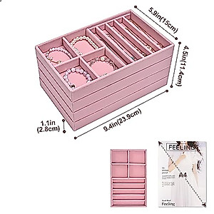 ProCase Set of 4 Stackable Jewelry Organizer Trays for Drawers, Jewelry Drawer Inserts Container Display Case Storage for Earring Necklace Rings Bracelet with Removable Dividers -Dustypink
