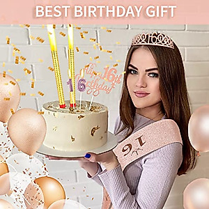 10th Birthday Decorations Gifts for Girls, 10th Birthday Crown/Tiara and 10 Birthday Sash, Cake Toppers Birthday Candle, Rose Gold 10 Birthday Decorations Party Accessories for Her