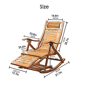 LEIYTFE Wood Recliner Folding Relaxing Chair with Footrest,Comfy Rocking Armchair with Upholstered,Comfy Glider Rocker Chair for Balcony Patio,Adjustable Back (Color : Brown)