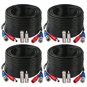 Tainston 4 Pack 200 Feet BNC Video Power Cable Wire Video Security Camera Wire with Connectors for CCTV Camera DVR Surveillance System