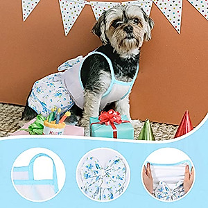 2 Pieces Puppy Dress Cute Tutu Princess Pet Dress Floral Design Puppy Dresses with Bowtie for Girl Small Dogs (XS)