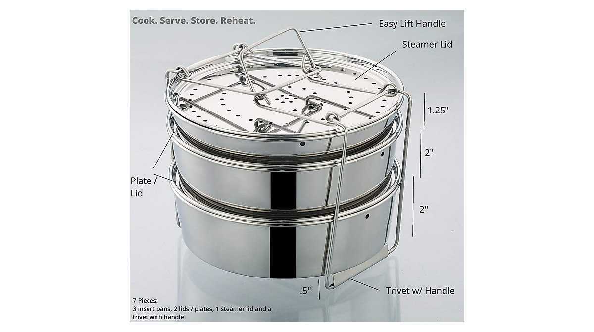 Dubbas 3 Tier Stainless Steel Insert Pans for Instant Pot