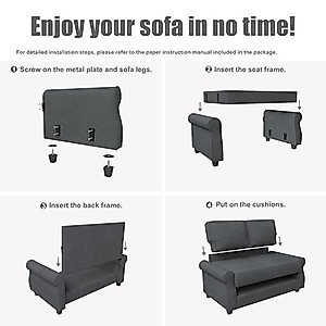 56” Loveseat Sofa, Small Love Seat Couch for Small Space, Living Room, Bedroom, Office, Dorm Modern Linen 2 Seater Couch (Dark Gray)