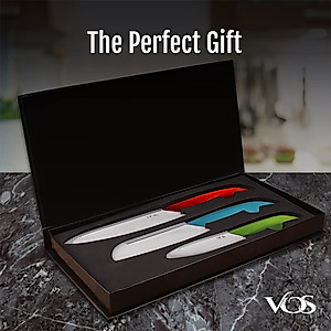 Vos Ceramic Knife Set, Ceramic Knives Set For Kitchen, Ceramic Kitchen Knives With Covers, Ceramic Paring Knife 4", 5", 6" Inch Multi Color