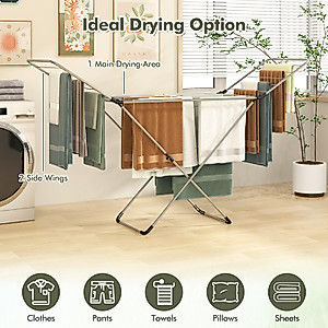 Tangkula Folding Clothes Drying Rack, Lightweight Aluminum Laundry Drying Rack w/Adjustable Wings, 20 Drying Rails, Space-Saving Laundry Hanger for Indoor & Outdoor Use, No Assembly, Silver