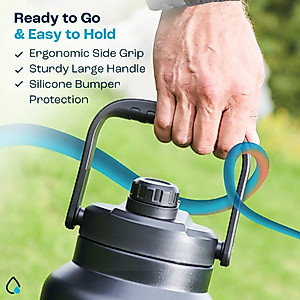 AQUAFIT One Gallon Water Bottle Insulated - Gallon Water Jug 128 oz - Large Water Bottle Insulated Growler - 1 Gallon Water Jug, Stainless Steel Big Water Bottle (Midnight Black)