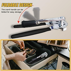 Commercial Can Opener, ICEKATI Can Opener Manual Heavy Duty Easy for Big Cans with Magnet, Folding Hand Crank Can Opener With Comfortable Long Handles, Smooth Edge Can Opener With Carbon Steel Blade