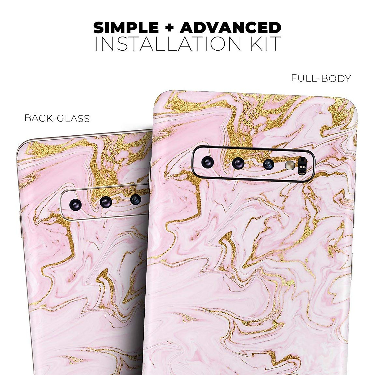 DesignSkinz Rose Pink Marble & Digital Gold Frosted Foil V13 Protective Vinyl Decal Wrap Skin Cover Compatible with The Samsung Galaxy S20 (Screen Trim & Back Glass Skin)