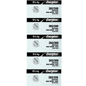 Energizer 393 (309, SR754W, SR754SW) High Drain Silver Oxide Watch Battery. On Tear Strip