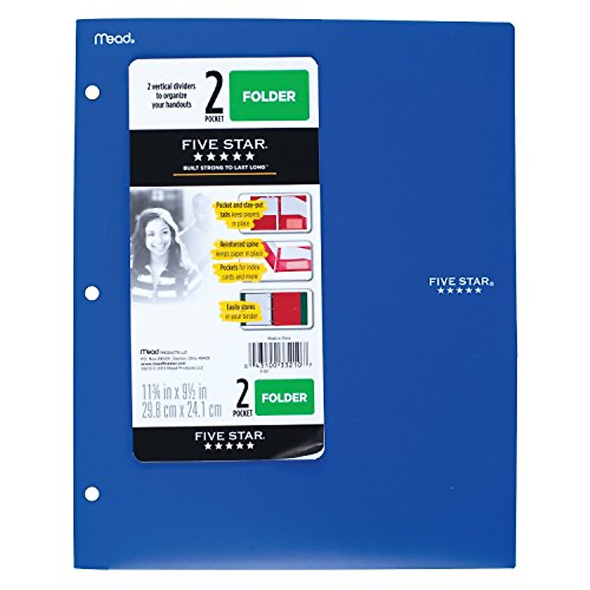 Five Star 2 Pocket Folder, Stay-Put Folder, Plastic, Folders with Pockets, Color Selected for You, 1 Count (33210)