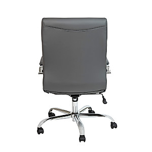 Flash Furniture Whitney Mid-Back Swivel LeatherSoft Desk Chair with Padded Seat and Armrests, Adjustable Height Padded Office Chair, Gray/Chrome