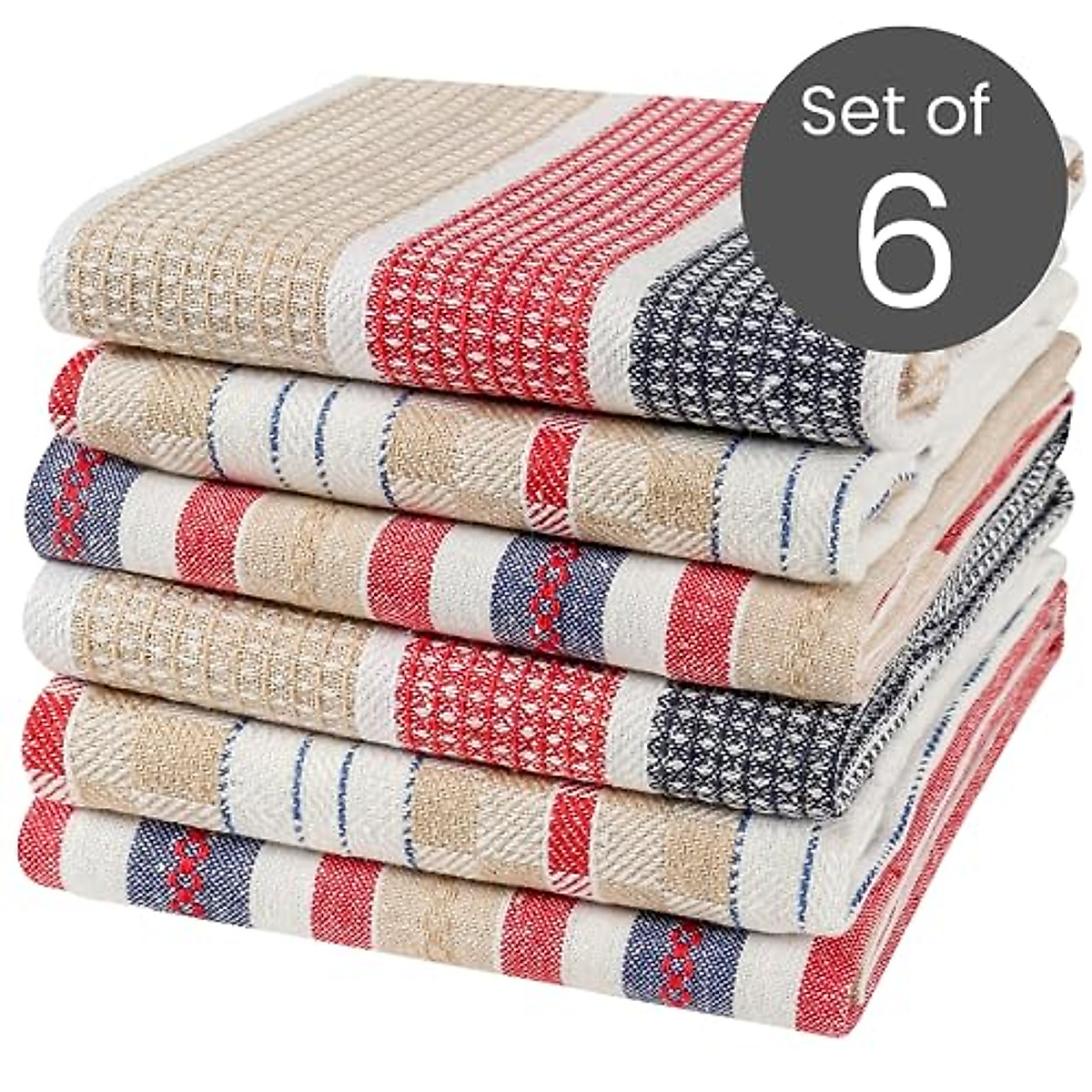 Linen Hub Premium Kitchen Towels 100% Cotton 18x26 Set of 6 - Tea Towels - Kitchen Dishcloth Towels - Dish Cloth for Household Cleaning - Soft Absorbent Quick Drying Dish Towels Red Multicolor