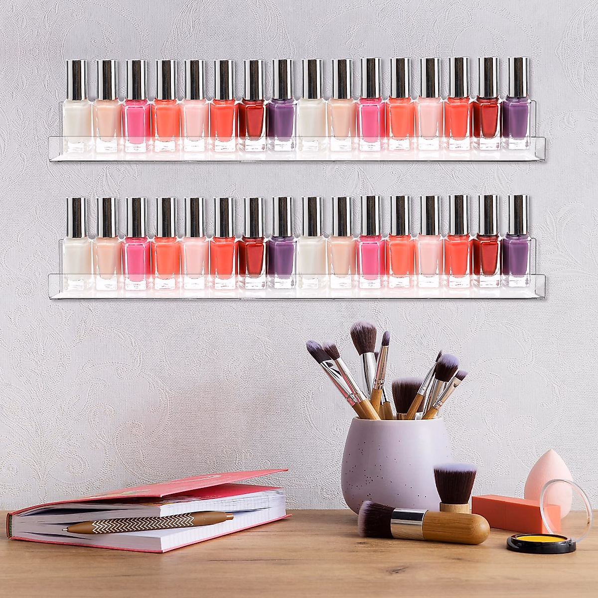 QWORK 15 Inch Invisible Acrylic Floating Wall Ledge Shelf, 6 Pcs, Transparent Wall Mounted Book and Storage Shelves for Nursery, Bathroom, and Kitchen