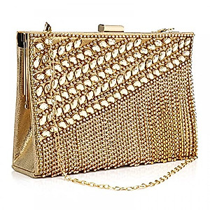 Clutch Purse for Women - Rhinestone Evening Handbag - Crystal Crossbody Bags for Wedding Party Bridal (Gold)