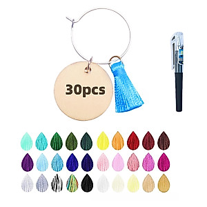 SQIANITL Wine Charms, Wine Markers For Stem Glasses DIY Drink Marker Tags Funny Wine Themed Party Decorations DIY 30Pcs Wine Glass Charms Gifts with Pen for Wedding Valentines Day (Circle)