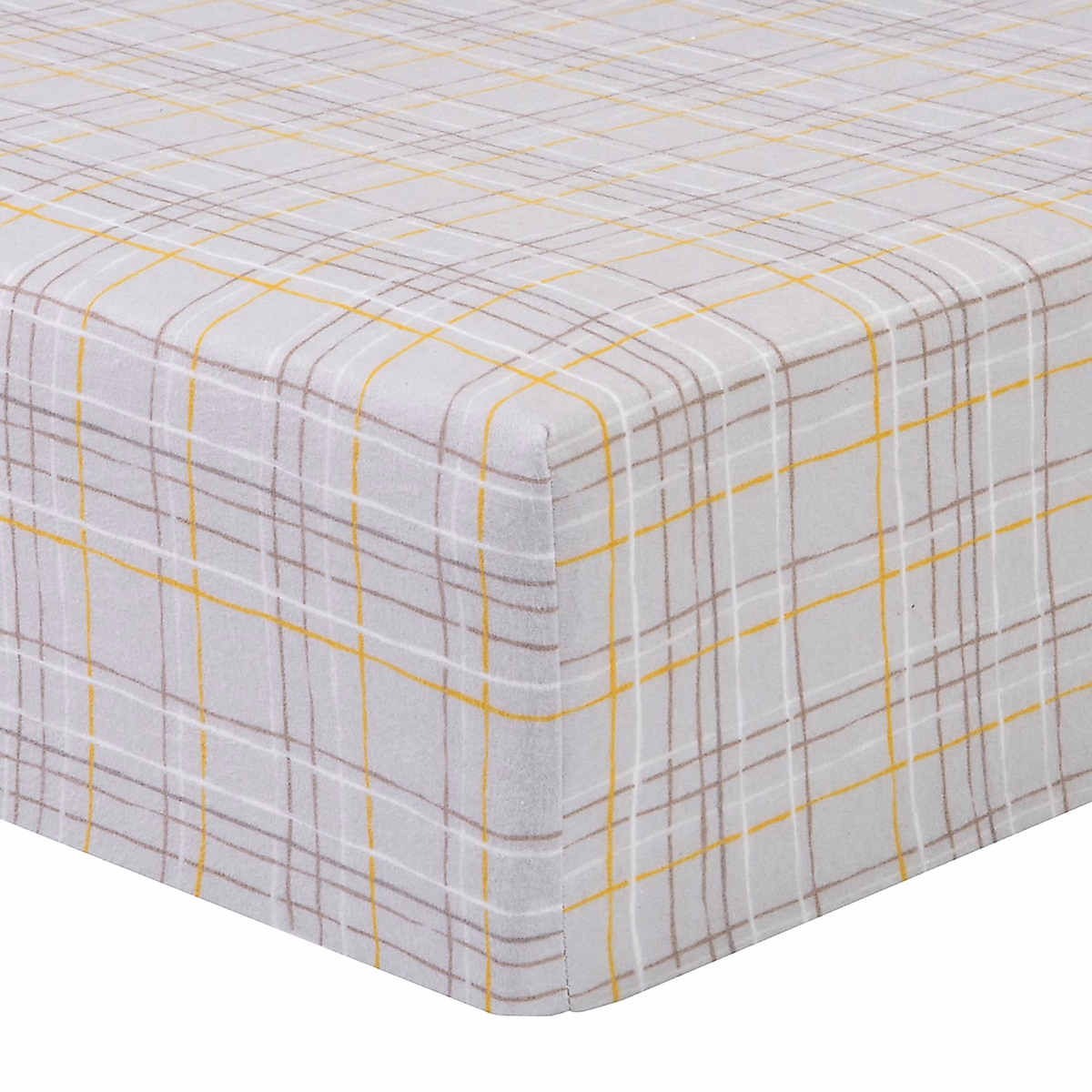 Country Plaid Deluxe Flannel Fitted Crib Sheet-Plaid Print Cotton Flannel, Grays, Brown, White, Mustard Yellow, Fully Elasticized, 10 in Deep Pockets, Fits Standard Crib Mattress 28 in x 52 in