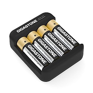 Gigastone Rechargeable Lithium AA Batteries, 1.5V Constant Voltage, 3000mWh High Endurance 1000x Cycles, Built-in Safety Protection, 4-Pack AA Batteries + 8-Bay Fast Charging AA AAA Battery Charger