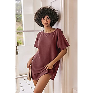 Ekouaer Women Cover Ups for Soft O Neck Beach Pajamas for Women Short Sleeve Shirt Coverup Purplish Red S