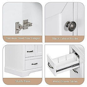 Merax 36" Bathroom Vanities Sink Set, Ceramic Undermount Top, Freestanding Cabinet with Door and Multi-Functional Drawers, Storage Divider, White