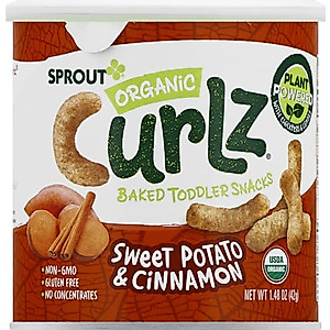Sprout Organic Curlz Toddler Snacks Sweet Potato & Cinnamon, 1.48 Oz Can