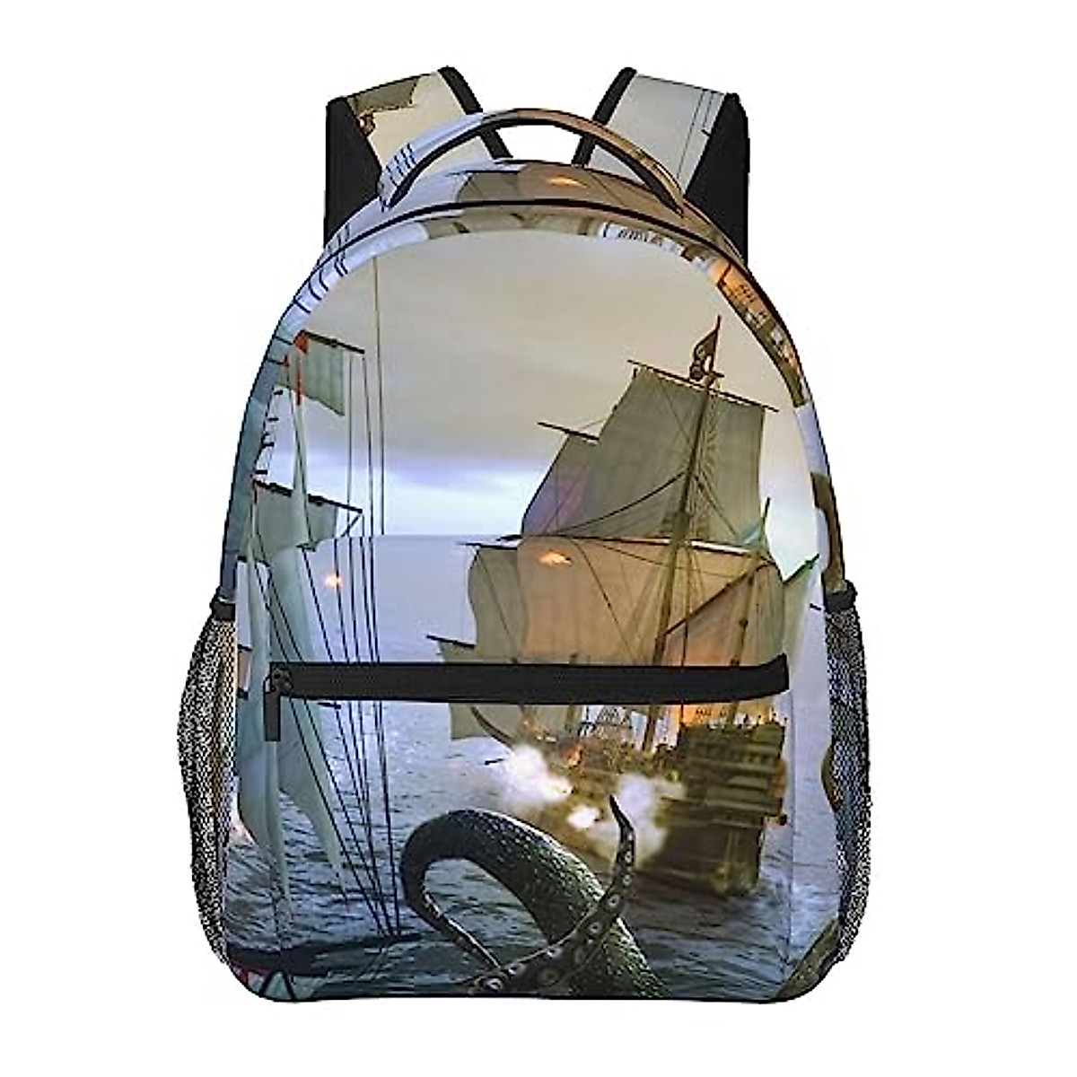 EVANEM Octopus Pirate Ship Printed Laptop Backpack Casual Backpack Lightweight Travel Backpack Hiking Backpack Work Backpack For Aldult