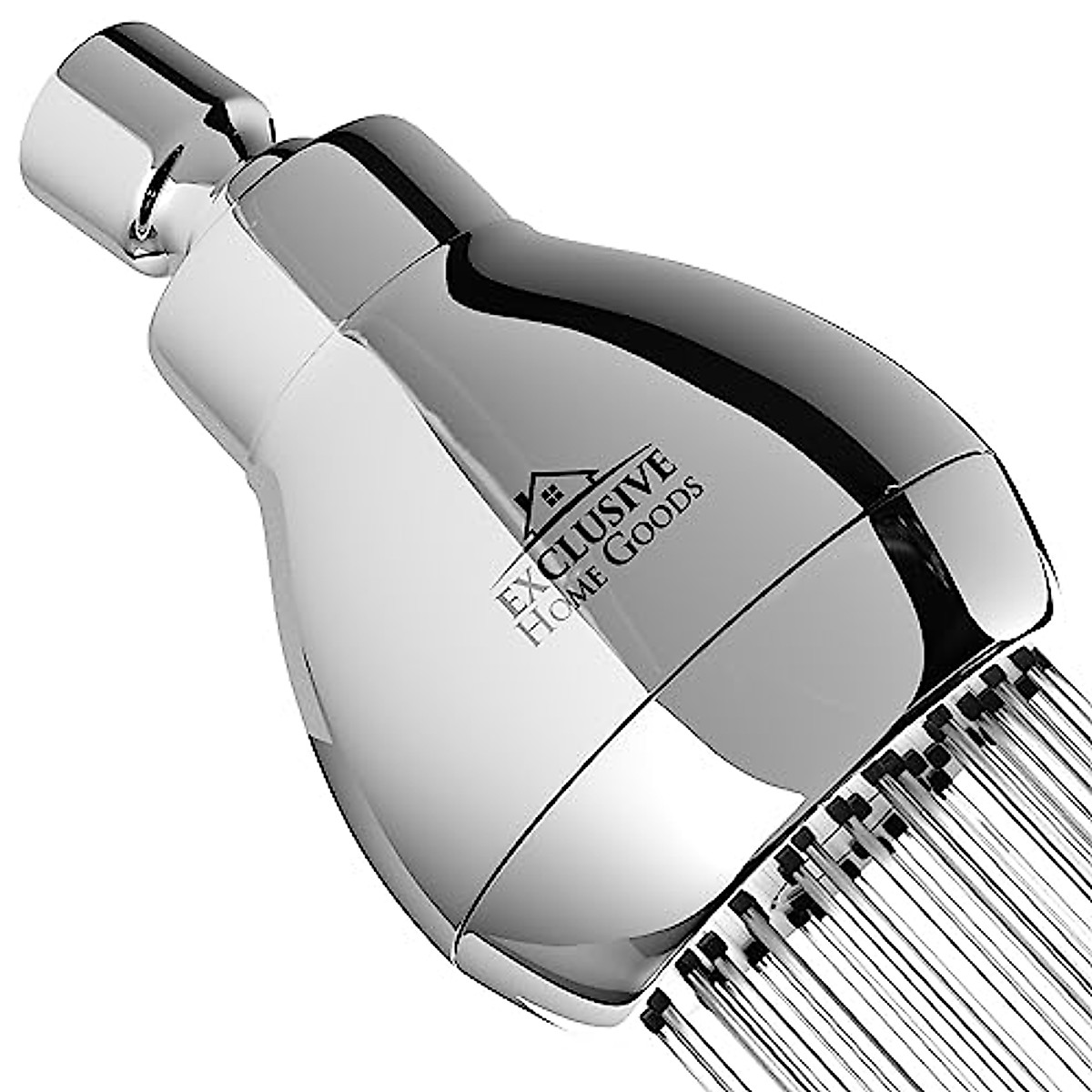 High Pressure Shower Head - Chrome - Powerful Deluxe Bathroom Showerhead with Strong Spray Stream and Small Silicone Nozzles - Universal Fit Works with High and Low Water Flow Showers-2.5 GPM