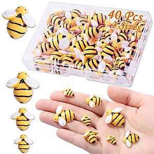 MIKIMIQI 40 Pcs Tiny Resin Bees Decor Bumble Bee Embellishment Resin Bees Craft Decorations with Storage Box for DIY Craft Wreath Scrapbooking Party Home Decor, 0.98 in, 0.74 in, 0.55 in