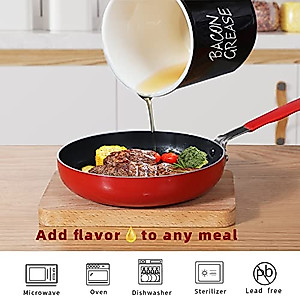 ONTUBE Ceramic Bacon Grease Container Keeper with Strainer (Black)