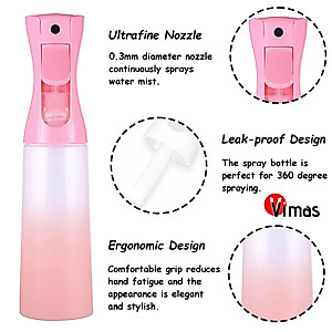 Vimas Continuous Spray Bottles, Refillable Water Spray Bottles for Cooking, Cleaning, Hairstyling, Skin Care & Plant 10 oz/300ml (Pink)