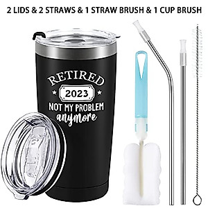 Gtmileo 2023 Retirement Gifts for Men, Retired 2023 Not My Problem Stainless Steel Insulated Travel Tumbler, Retirement Gifts for Men Him Coworkers Office Friends Colleague Teacher Dad(20oz, Black)