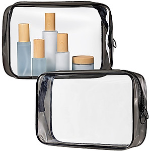 Veiai Clear Travel Bags for Toiletries, 2 Pack Large Clear Comestic Pouch, Multipurpose Transparent TSA Makeup Bag with Zipper Portable Makeup Organizer for Women Men Traveling Trip