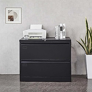 Large Wide 2 Drawer Lateral File Cabinet for Legal/Letter A4 Size,Locking Metal Steel Storage Filing Cabinets with Anti-tilt Mechanism for Home Office (Black-2 Drawer)